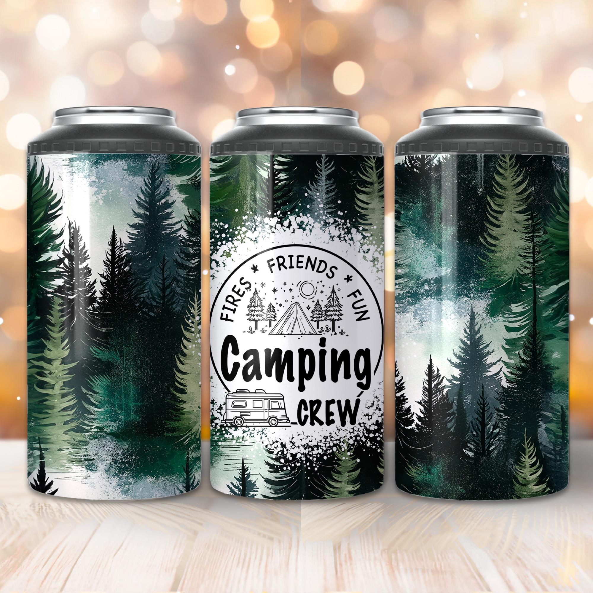 Camping Crew 4 in 1 Can Cooler Sublimation Design Fires Friends Fun Can ...