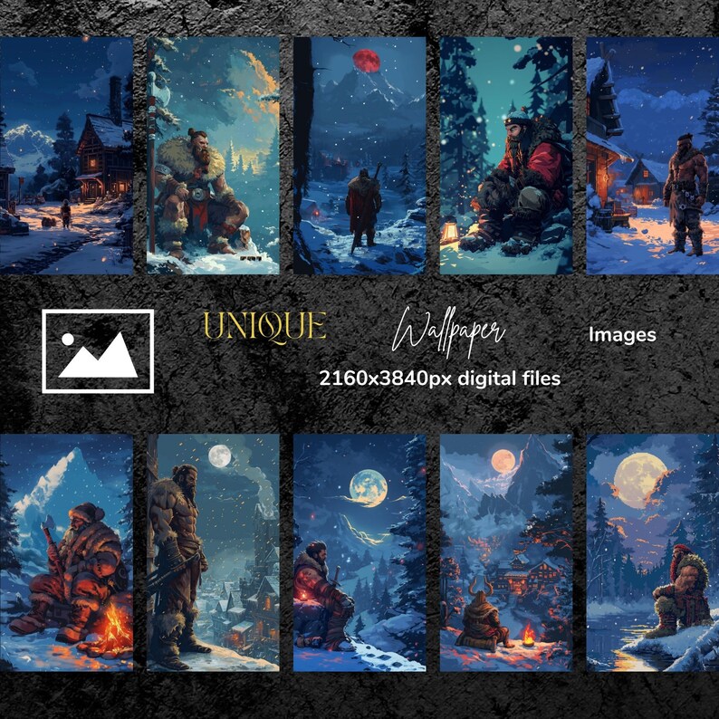 Set of 20 Viking Pixel Art Wallpapers - Norse Winter Night Background ...