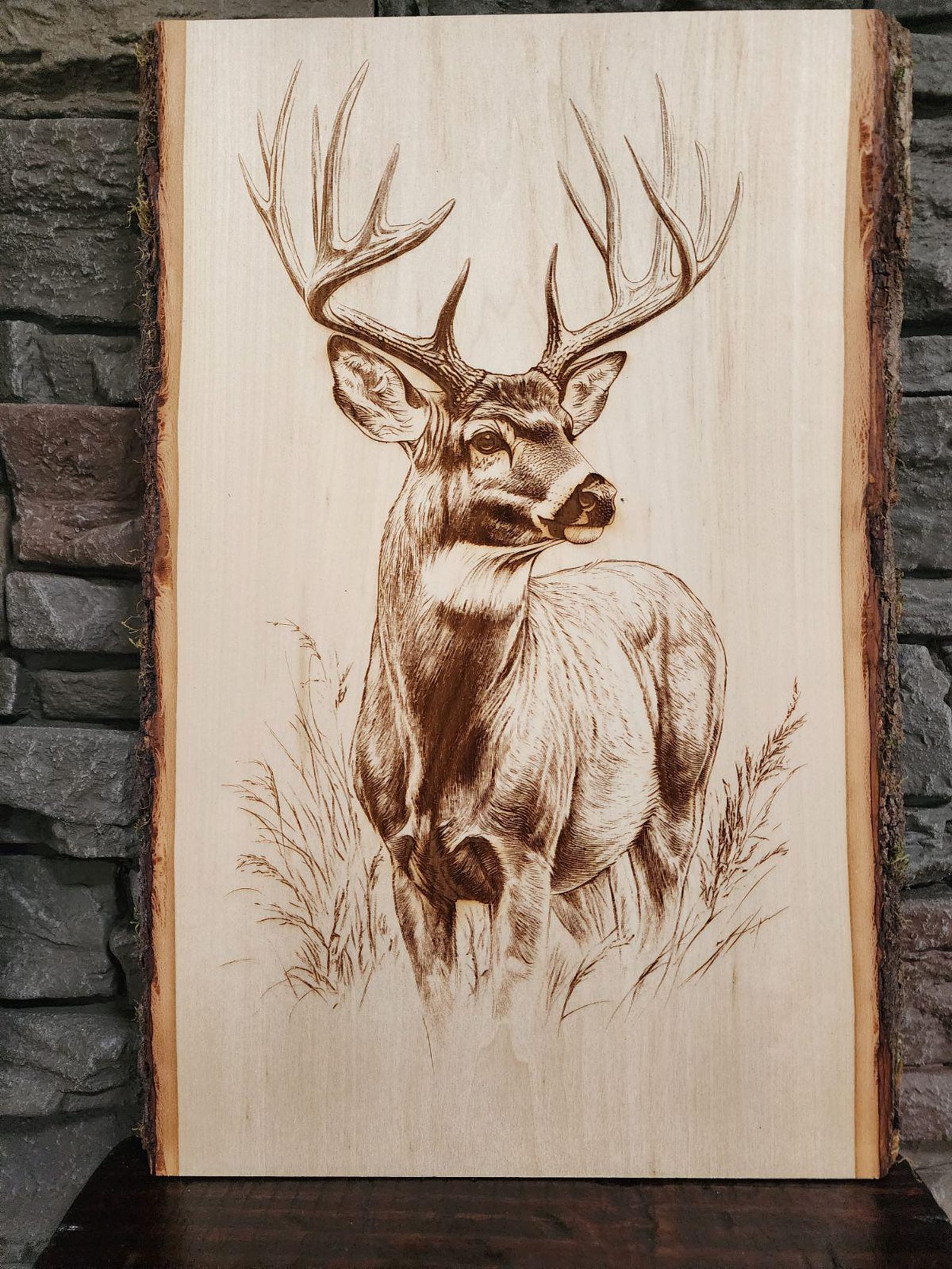 Laser Engraved Buck Deer Wall Art Rustic Wildlife Decor, Handmade Wood ...
