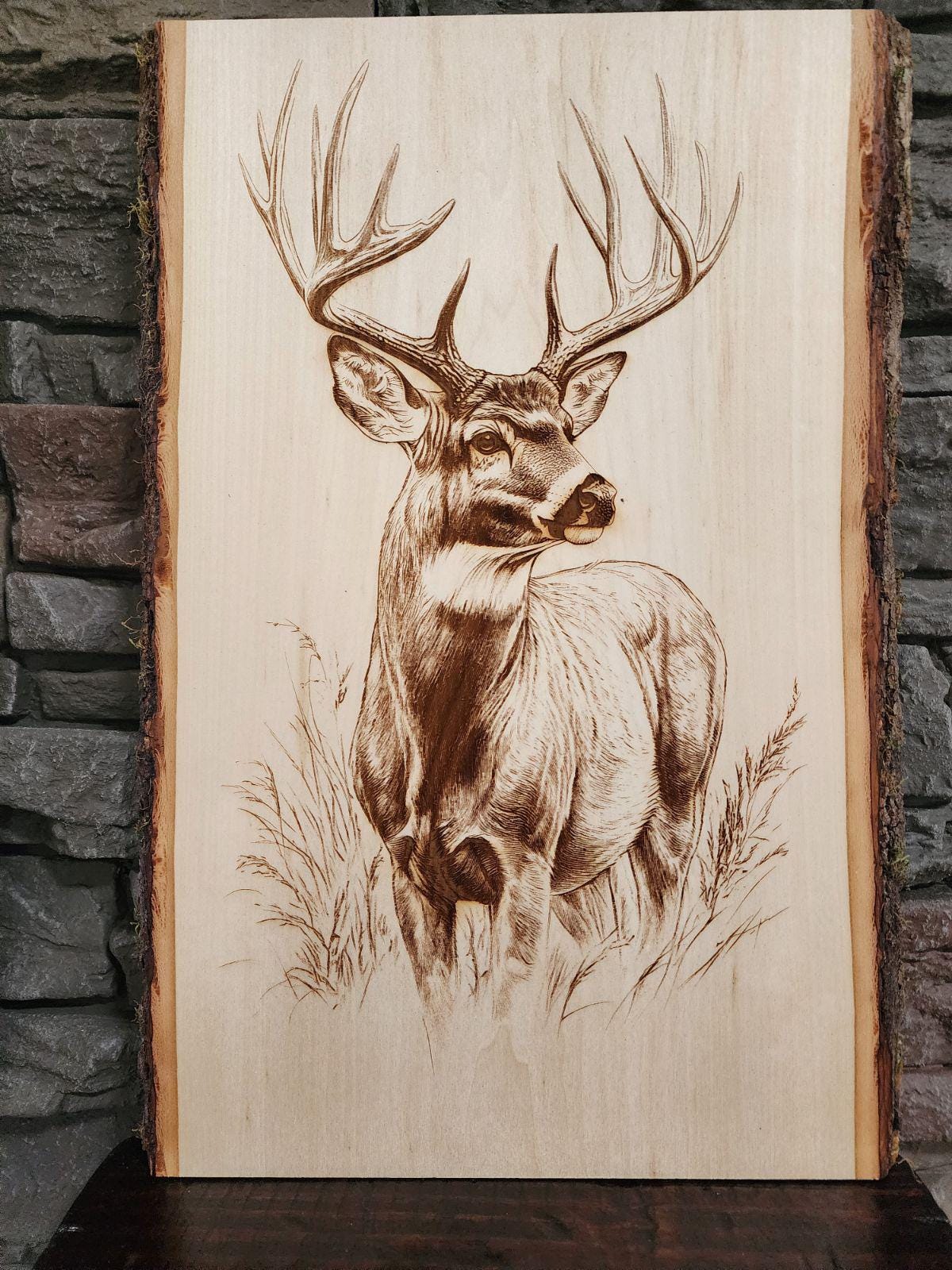 Laser Engraved Buck Deer Wall Art Rustic Wildlife Decor, Handmade Wood ...