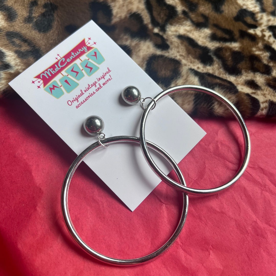 1950s Silver Hoop Earrings Bad Girl 50s Fifties Marilyn Monroe 6cm - Etsy