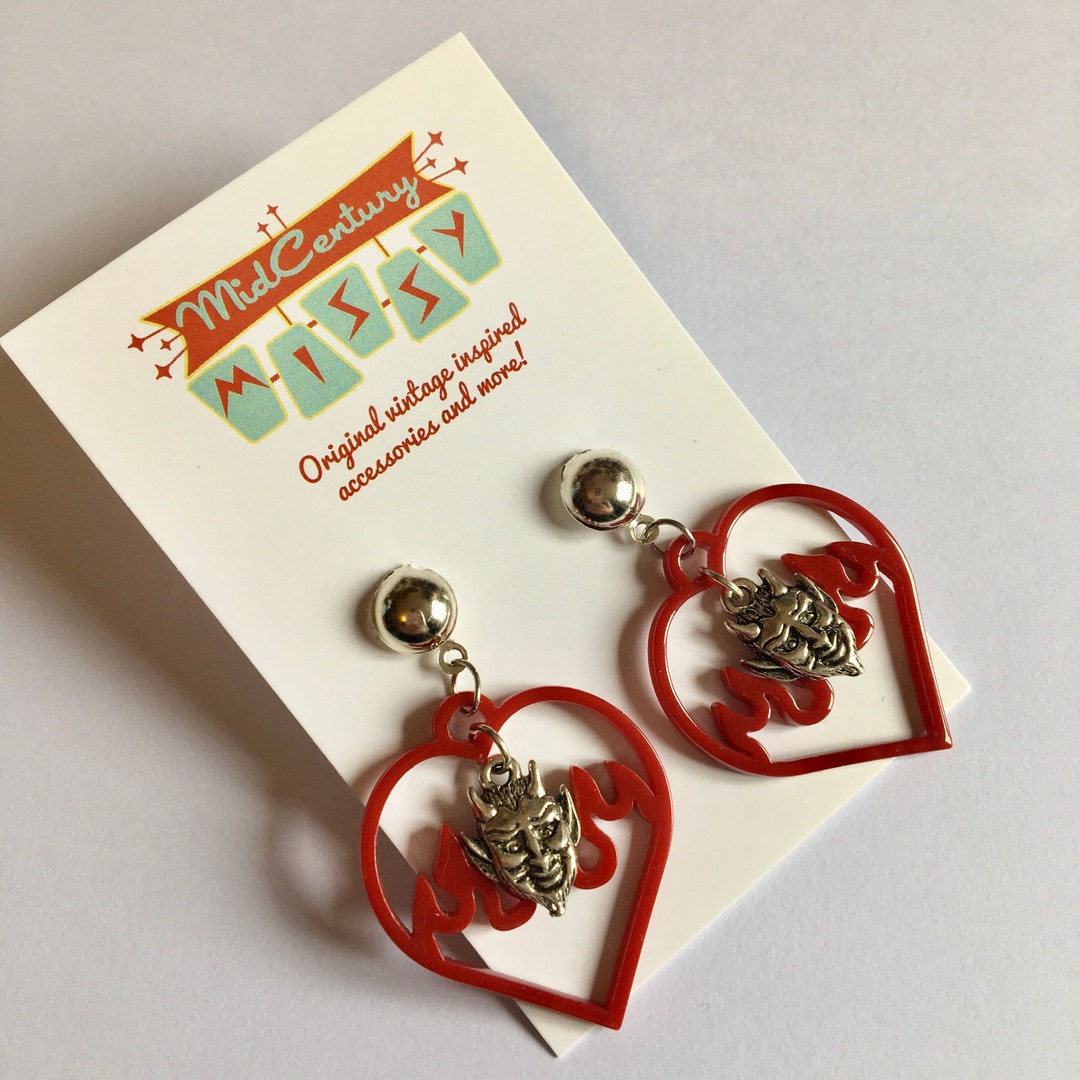 1950s Red Devil Earrings Flames Fire Lucifer Satan Satanic 50s Fifties ...