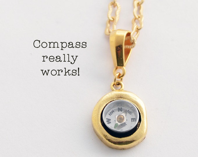 Working Compass Necklace, Floral Gold Compass Necklace, Reversible ...