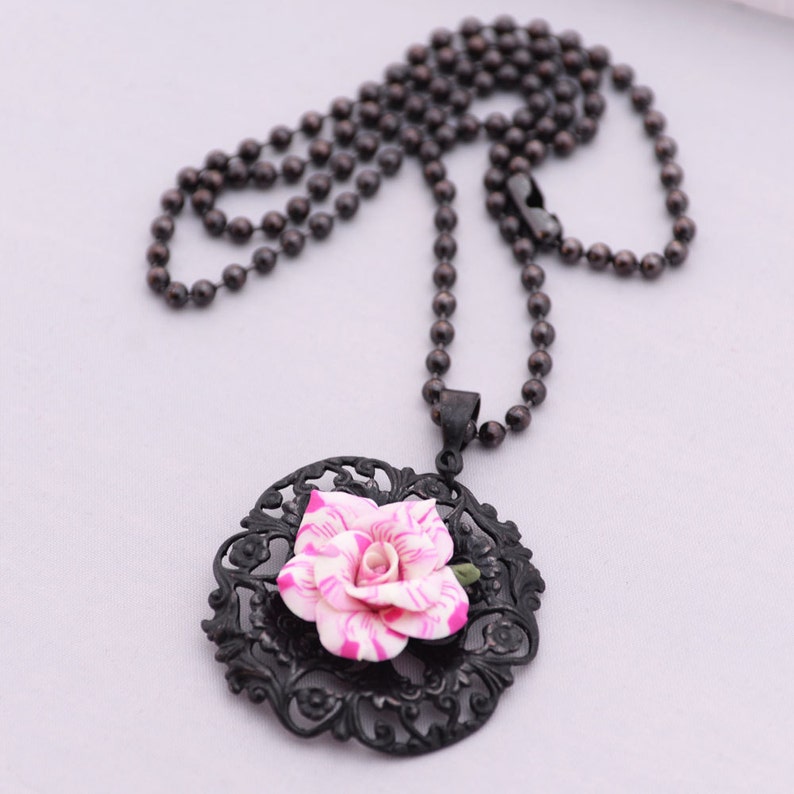 Rose Necklace Earrings Set Striped Roses Jewelry Set | Etsy