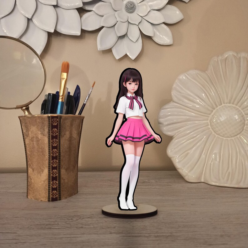 5" Anime Girl Standee Flat Wood Stand Manga Character Collectible Model ...