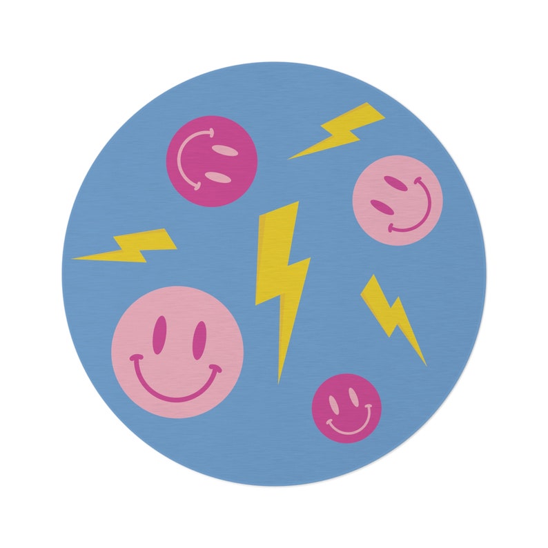 Pink & Blue Preppy Smiley Face Rug Dopamine Decor Eclectic Maximalism ...