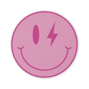 Pink Preppy Smiley Face Rug | Lightning Bolt Dopamine Decor | Eclectic ...