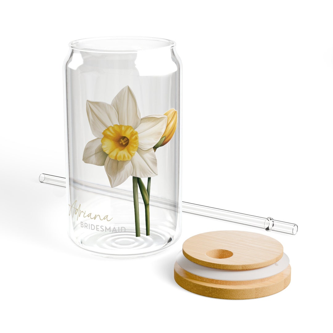 Personalized Daffodil March Birth Flower Glass Tumbler With Straw and ...