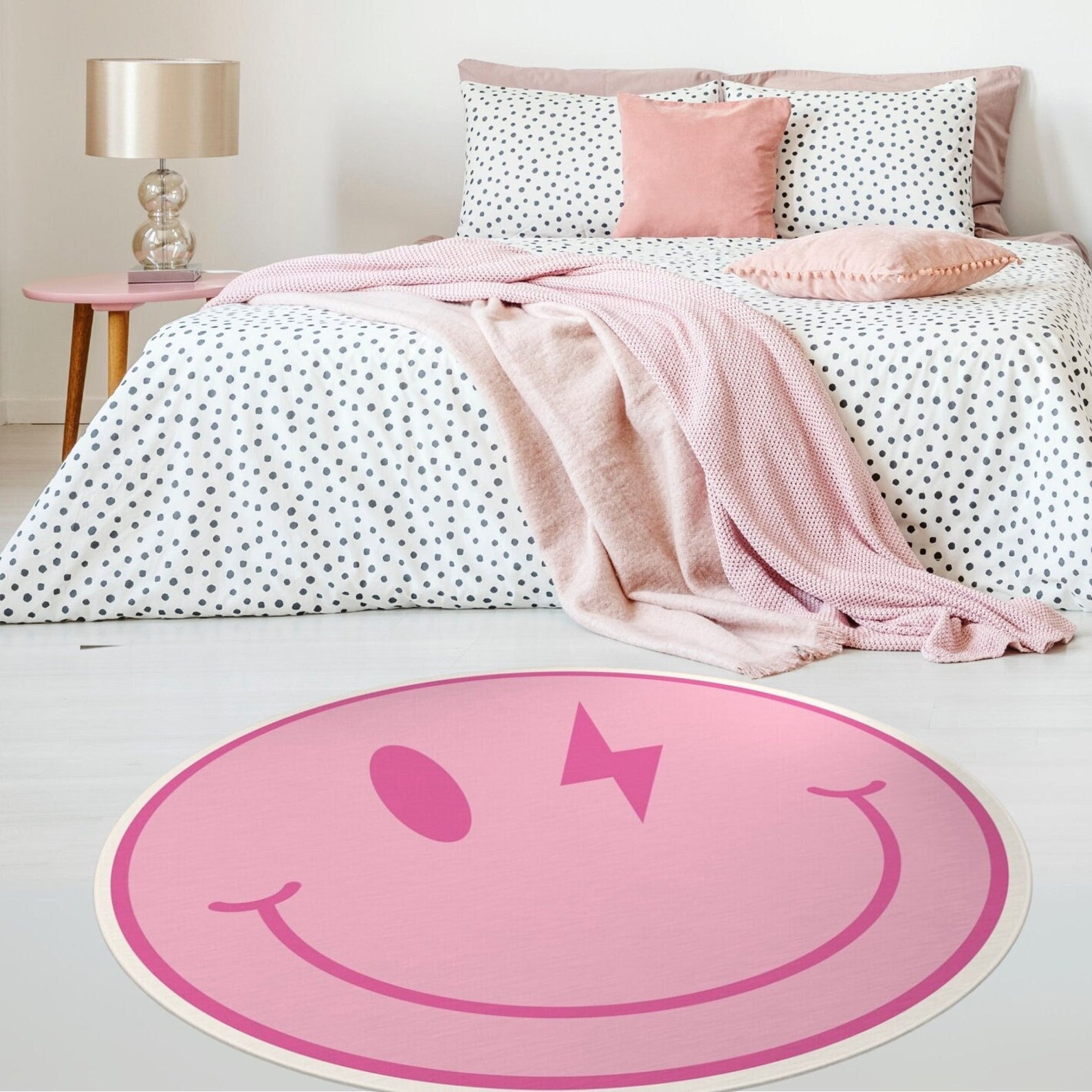 Pink Preppy Smiley Face Rug Lightning Bolt Dopamine Decor Eclectic ...