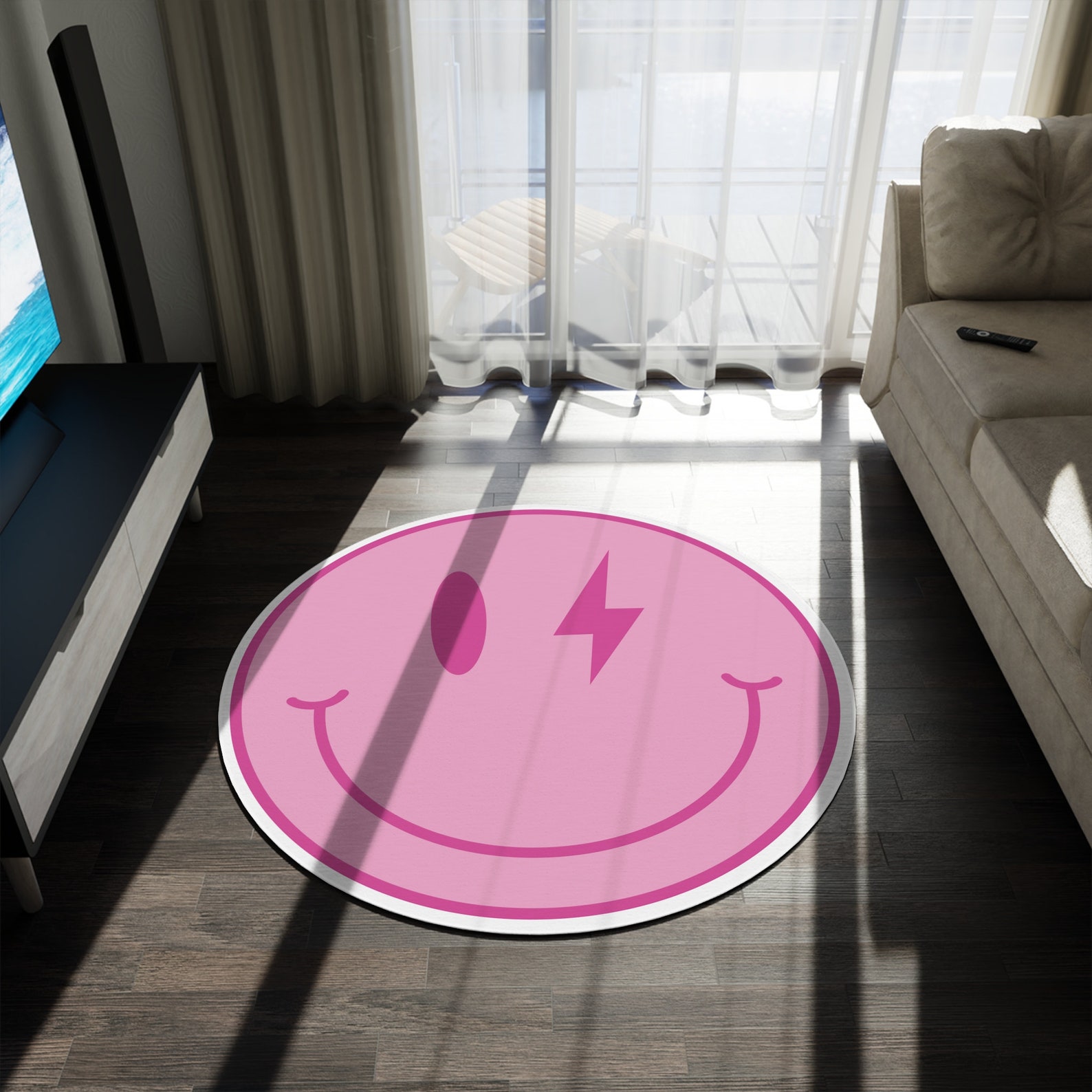 Pink Preppy Smiley Face Rug | Lightning Bolt Dopamine Decor | Eclectic ...