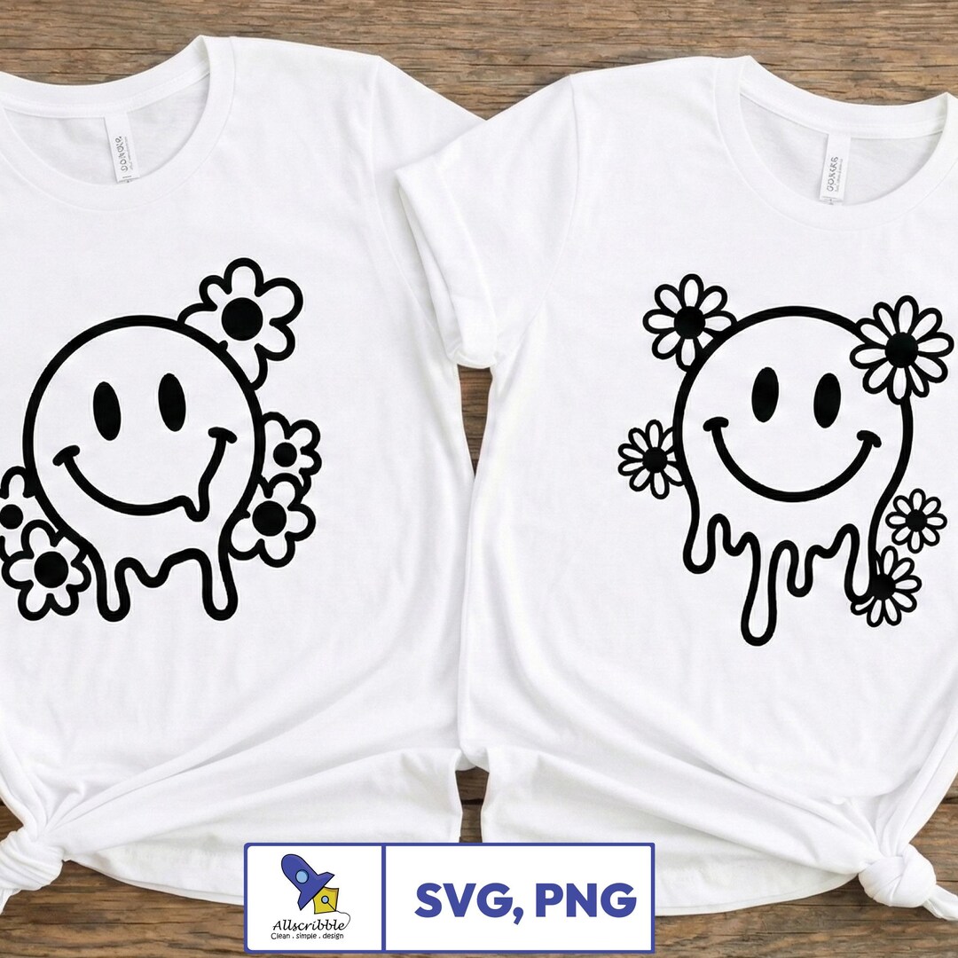 Melting Smiley Face Svg, Dripping Happy Face, Retro Floral Clipart ...