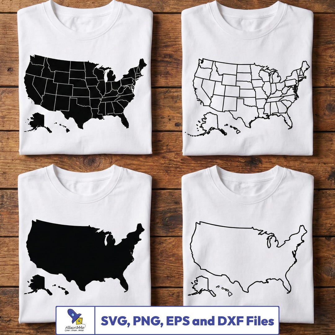 United States Map SVG Bundle, USA Silhouette Vector, America Outline ...