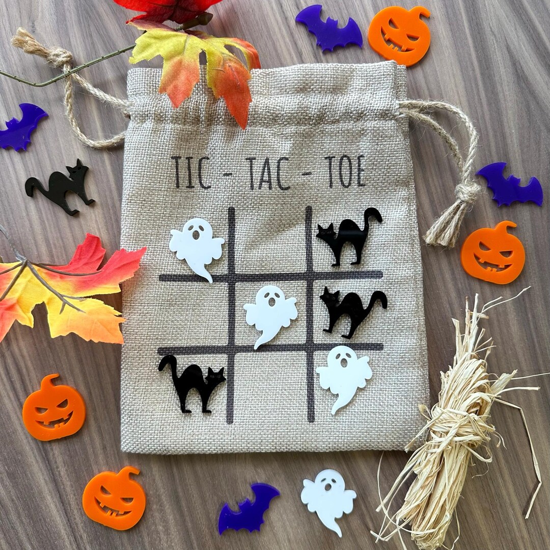 Halloween Tic Tac Toe Game: Burlap Boo Basket With Pumpkin, Ghost & Bat ...