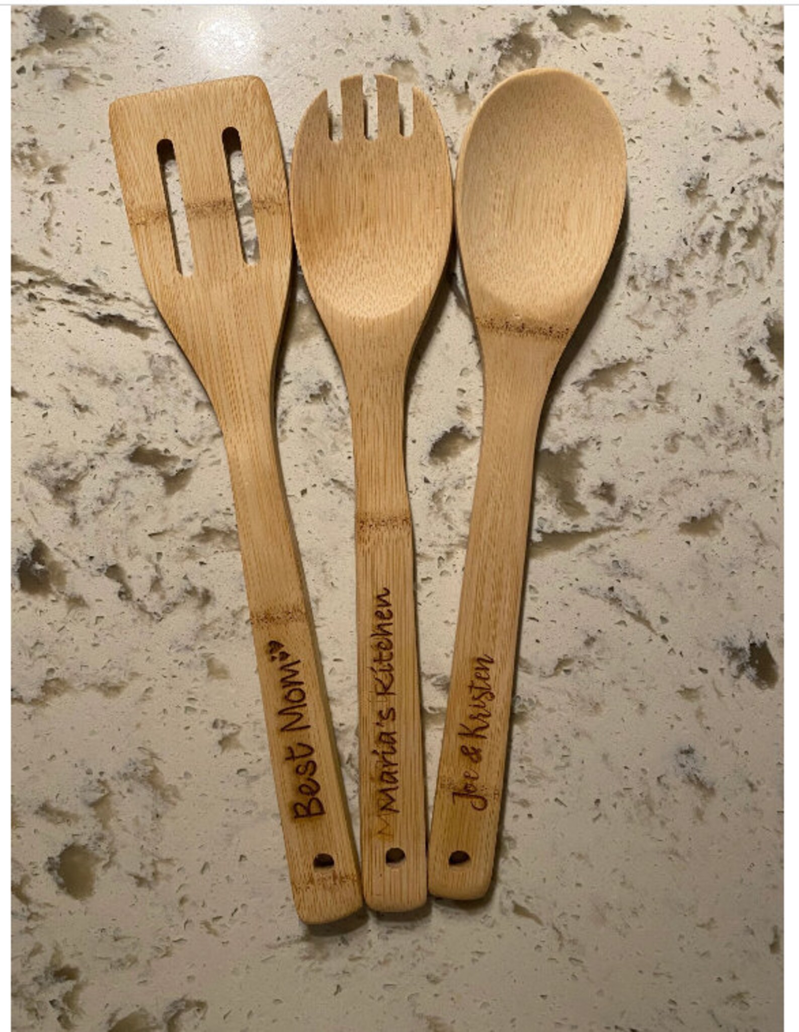 Custom Engraved Bamboo Spoon Set: Personalized Kitchen Utensils - Etsy