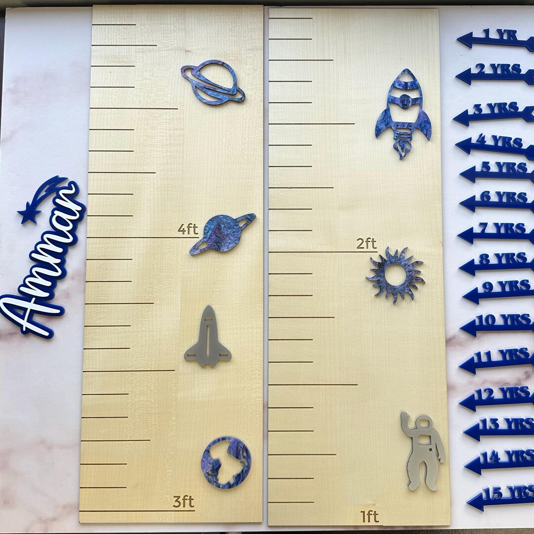 Personalized Space Growth Chart: Engraved Wooden Ruler, Kids Room Decor ...