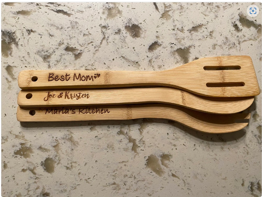 Custom Engraved Bamboo Spoon Set: Personalized Kitchen Utensils - Etsy