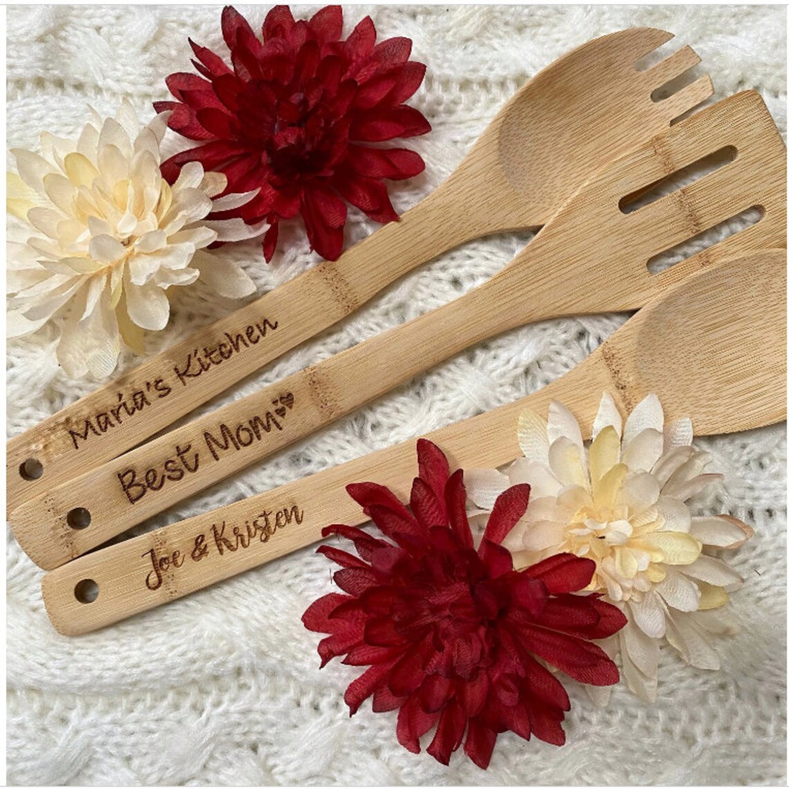 Custom Engraved Bamboo Spoon Set: Personalized Kitchen Utensils - Etsy