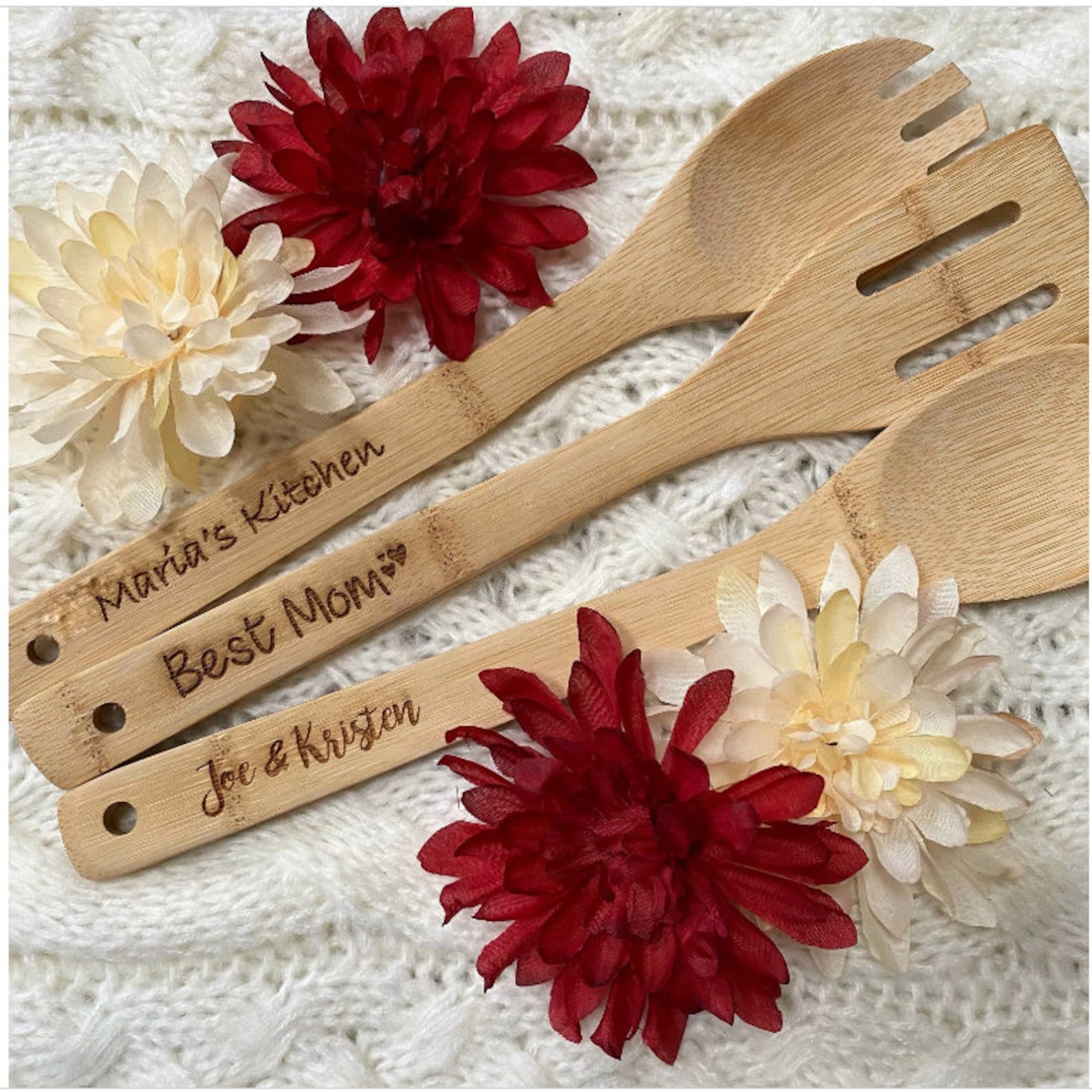 Custom Engraved Bamboo Spoon Set: Personalized Kitchen Utensils - Etsy