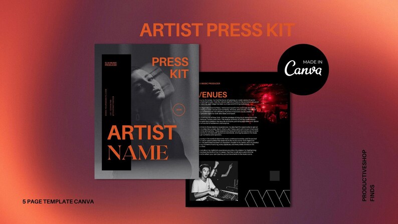 Artist Press Kit / Dj Media Manager Package / Canva Template / 5 Page ...