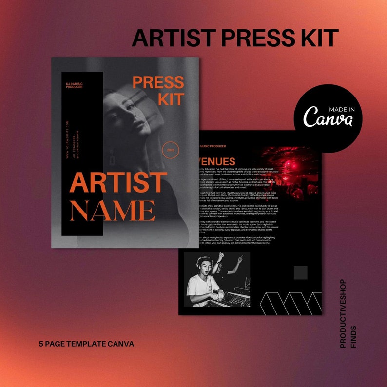 Artist Press Kit / Dj Media Manager Package / Canva Template / 5 Page Template Rider Included - Etsy