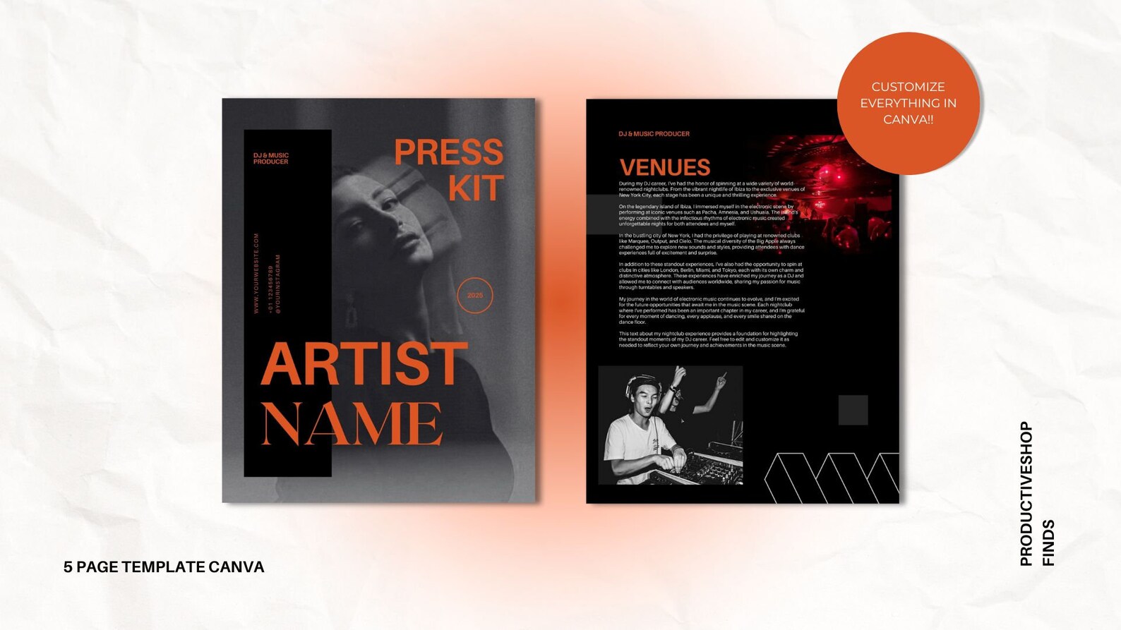 Artist Press Kit / Dj Media Manager Package / Canva Template / 5 Page ...
