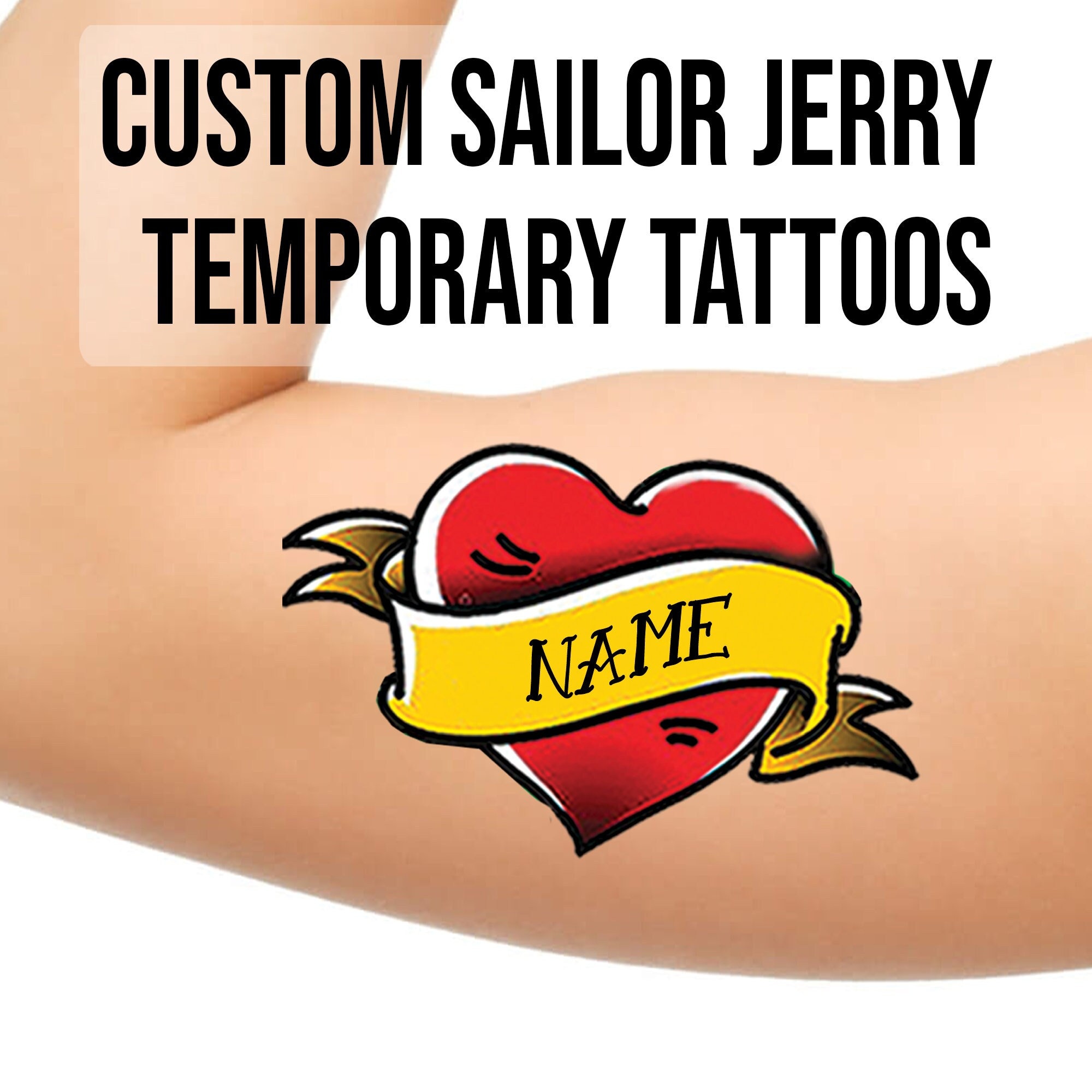 Custom Name in Heart Temporary Tattoos Personalized Old School ...