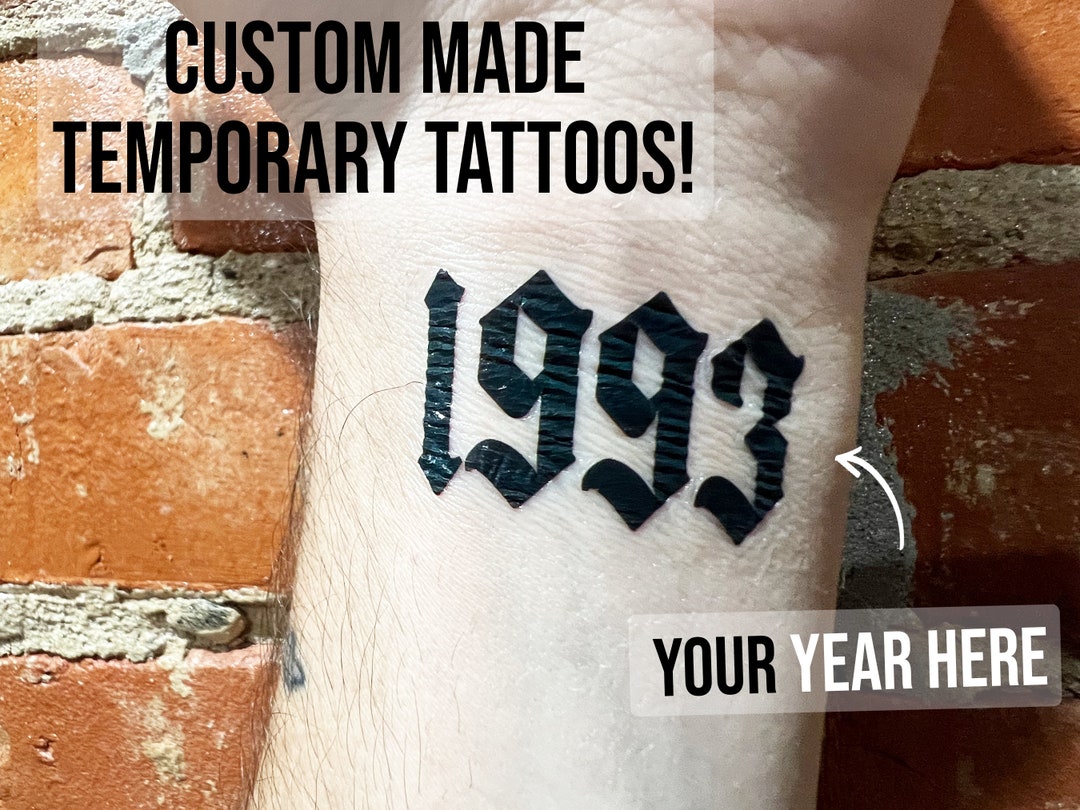 Custom Year Temporary Tattoos Personalized Cool Text 1993 1990s 1998 ...