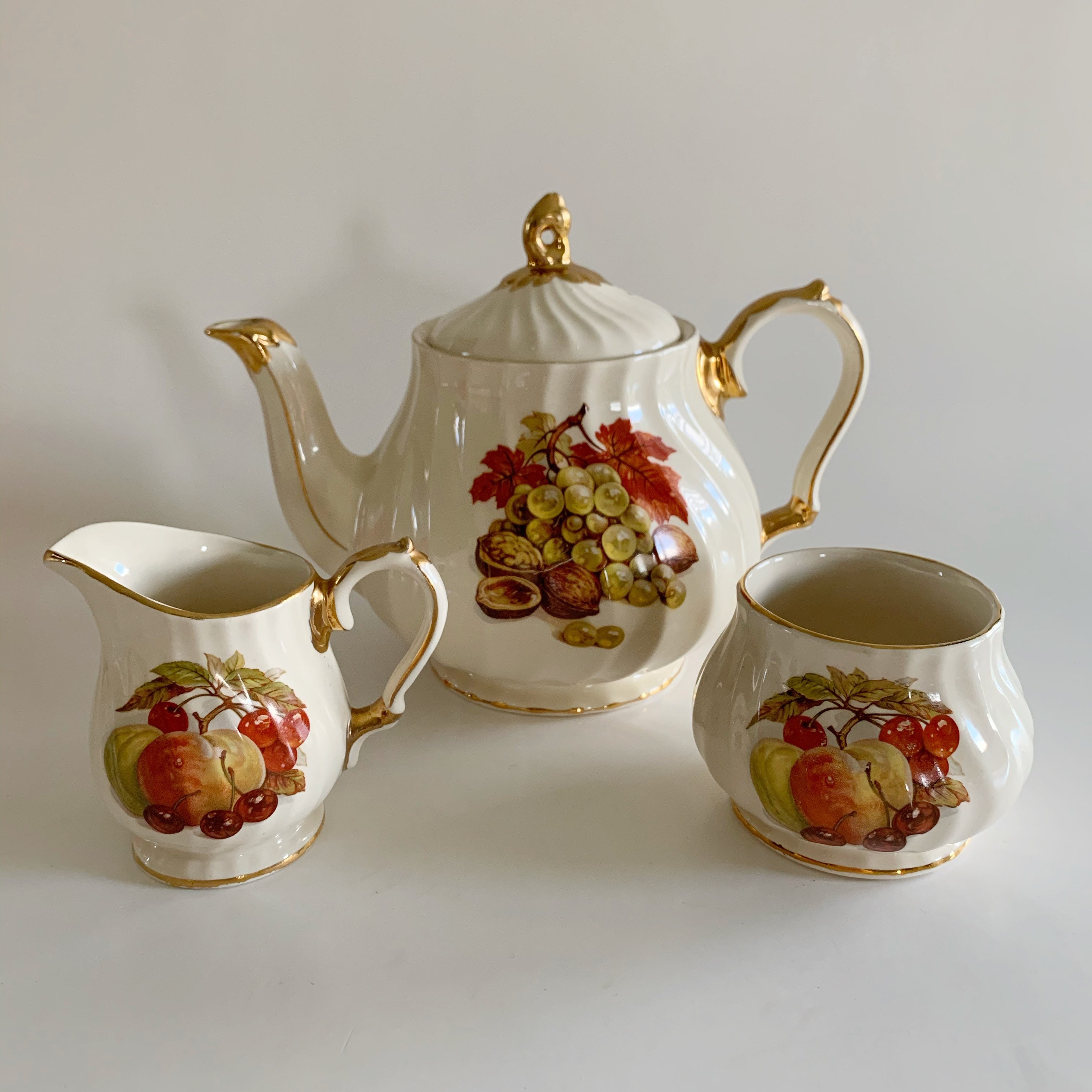 Sadler England Tea Set Tea Pot Sugar & Creamer Fruit/Nut | Etsy