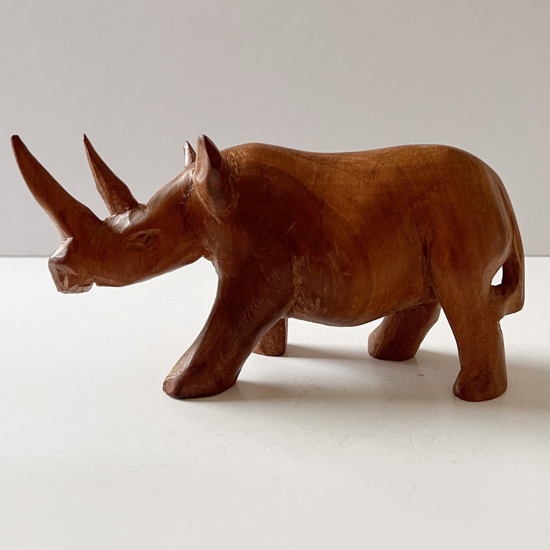 Hardwood Carved Rhinoceros Wood Grain Carving Handmade Vintage Art - Etsy