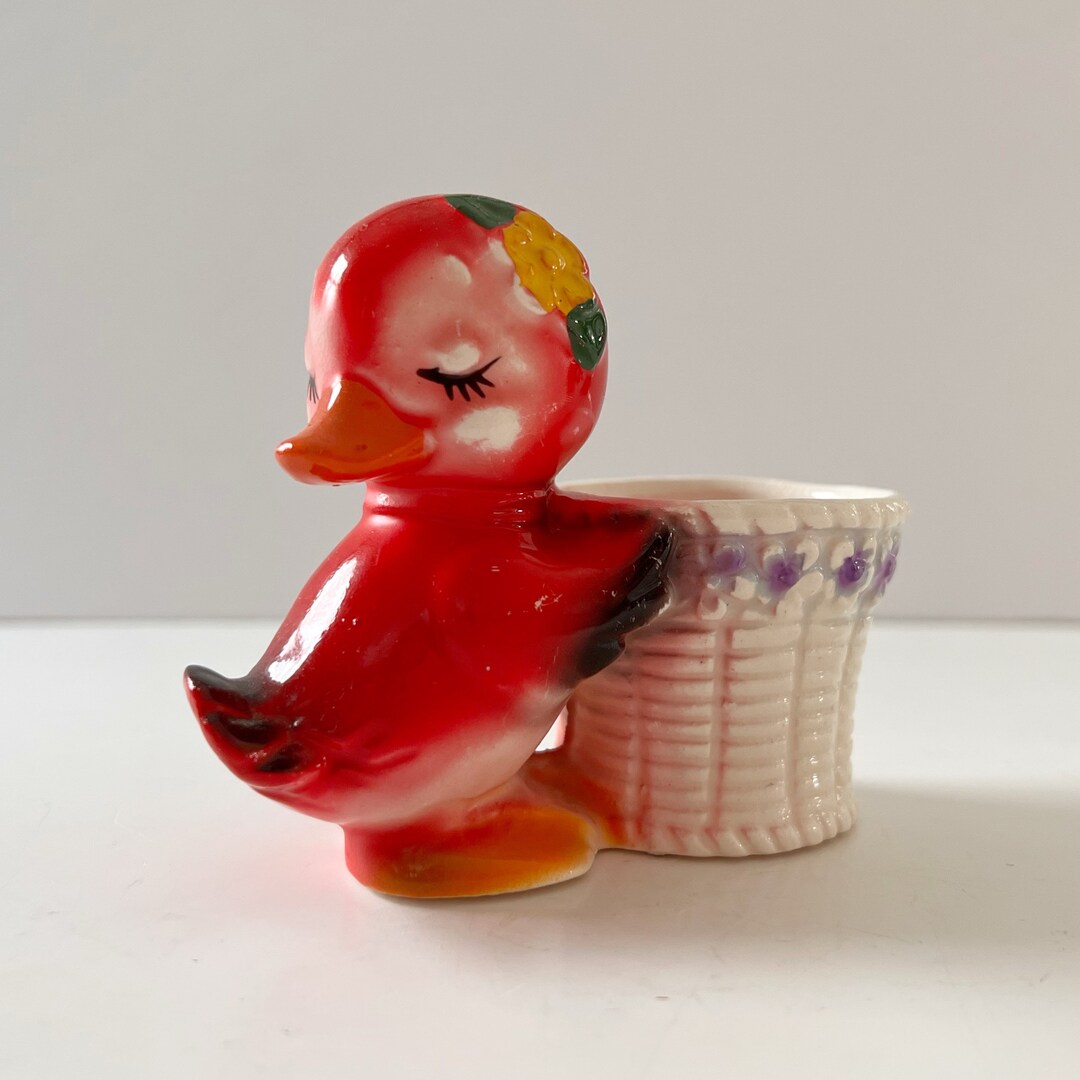 Giftcraft Japan Red Bird Baby Duck Duckling Planter Bud Vase Trinket ...