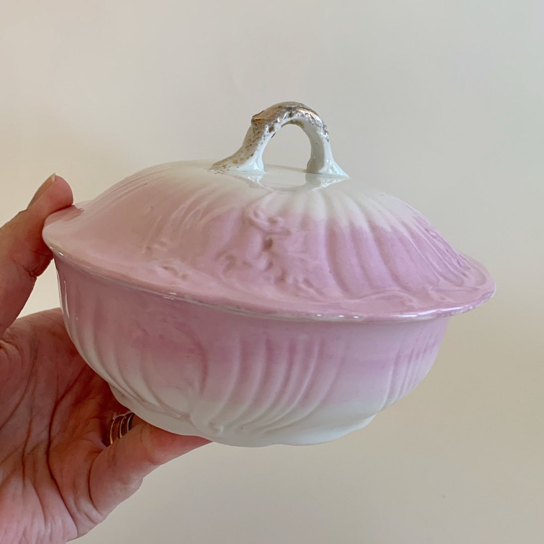 J & G Meakin Hanley England Pink White Gold Lidded Bowl Candy Trinket ...