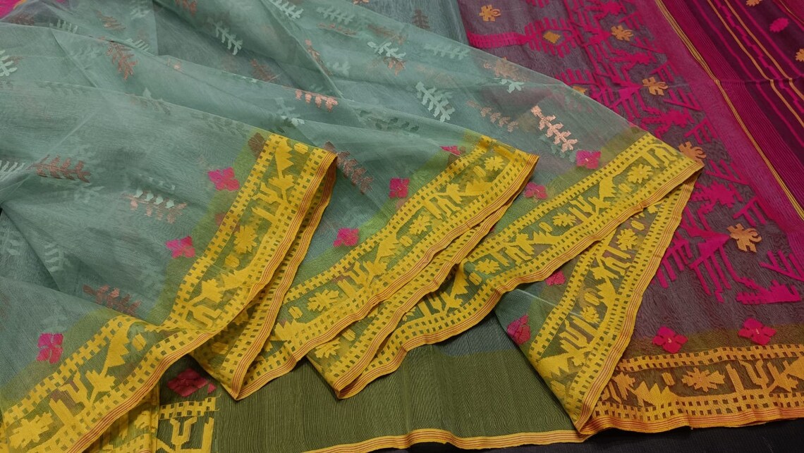 Original Dhakai Jamdani Handloom Half Silk 84 Count Premium Quality ...