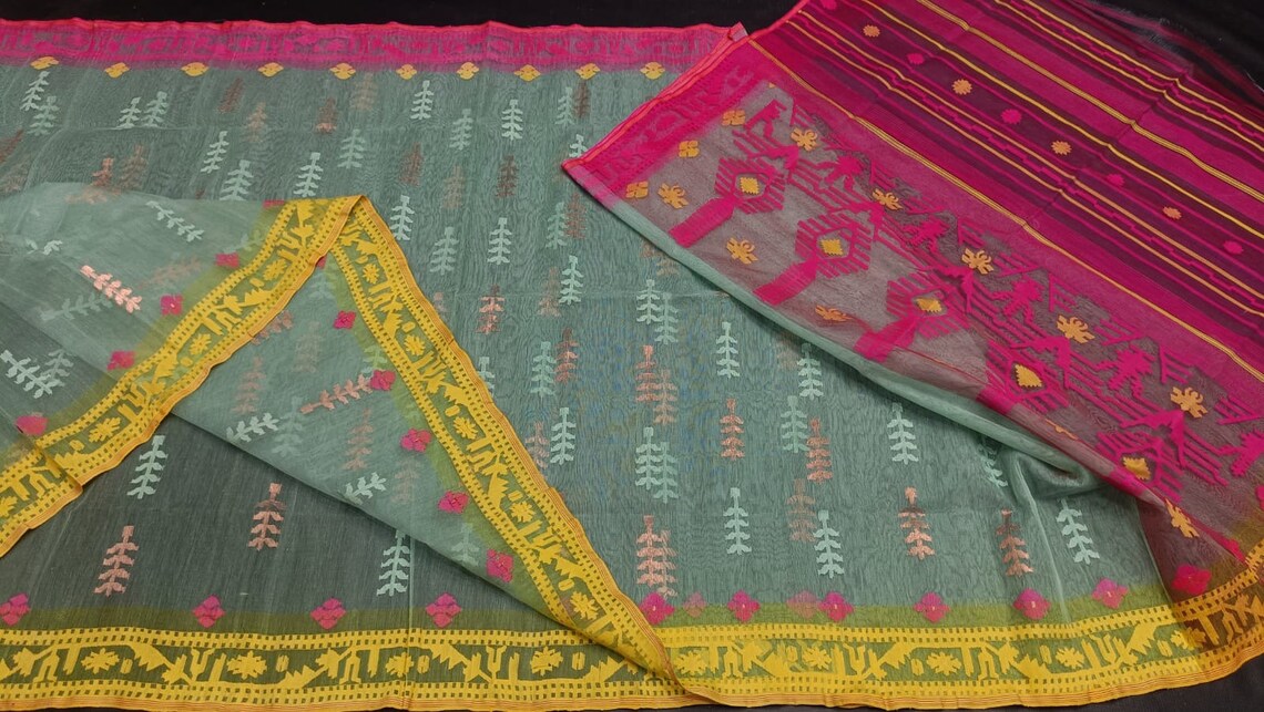 Original Dhakai Jamdani Handloom Half Silk 84 Count Premium Quality ...