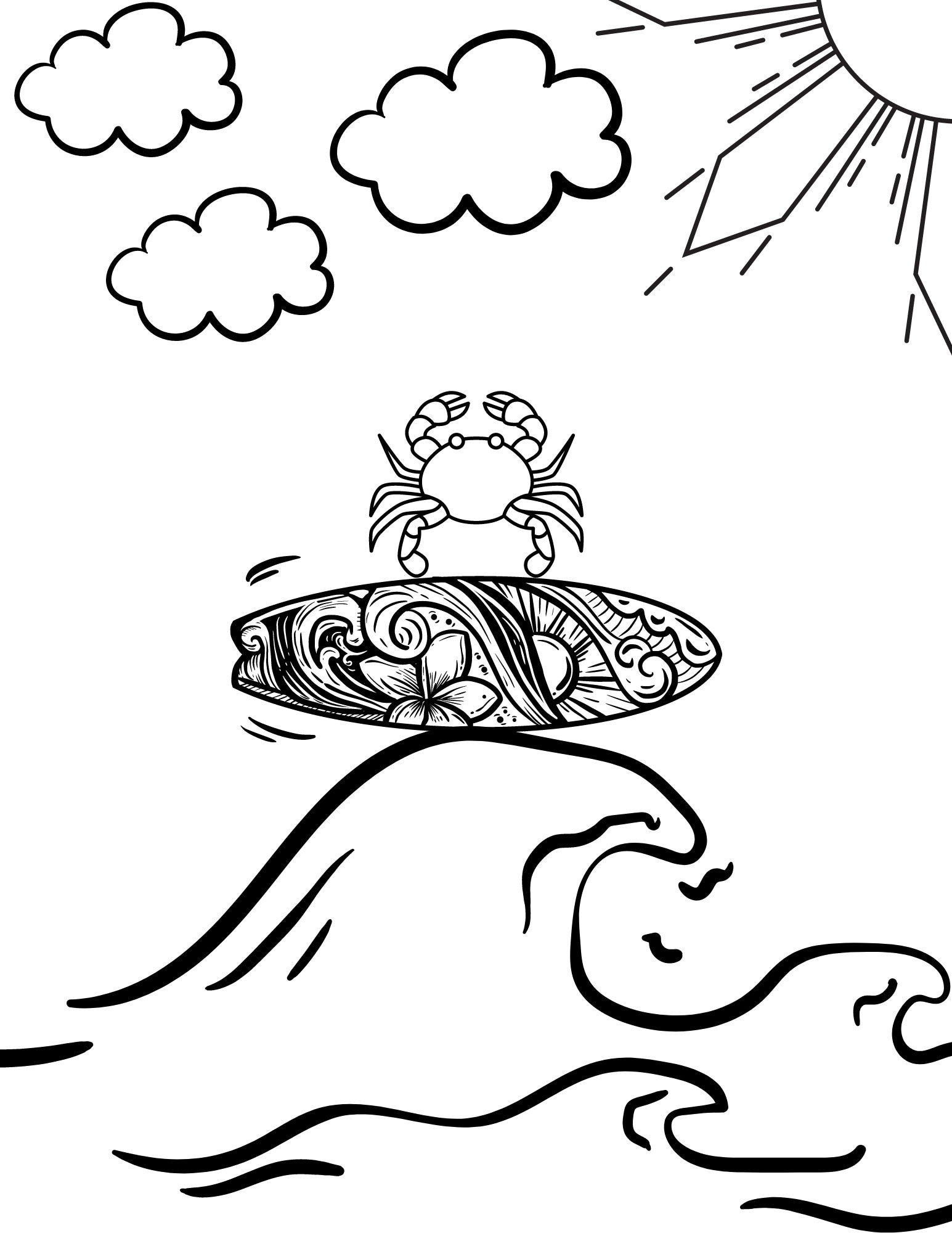 Crab Surfing Coloring Page - Etsy