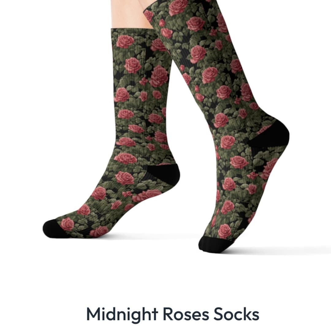 Midnight Roses Socks, Flower Socks, Roses Socks,whimsical Socks, Fun ...