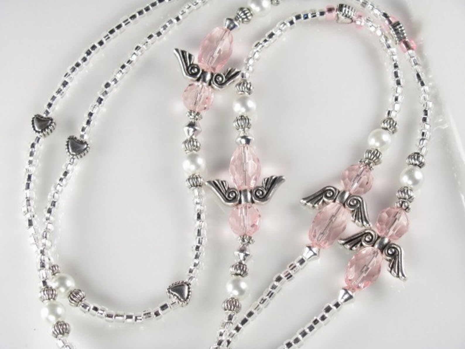 Angel Beaded Lanyard SWEET ANGEL Id Badge Holder Pink Glass - Etsy