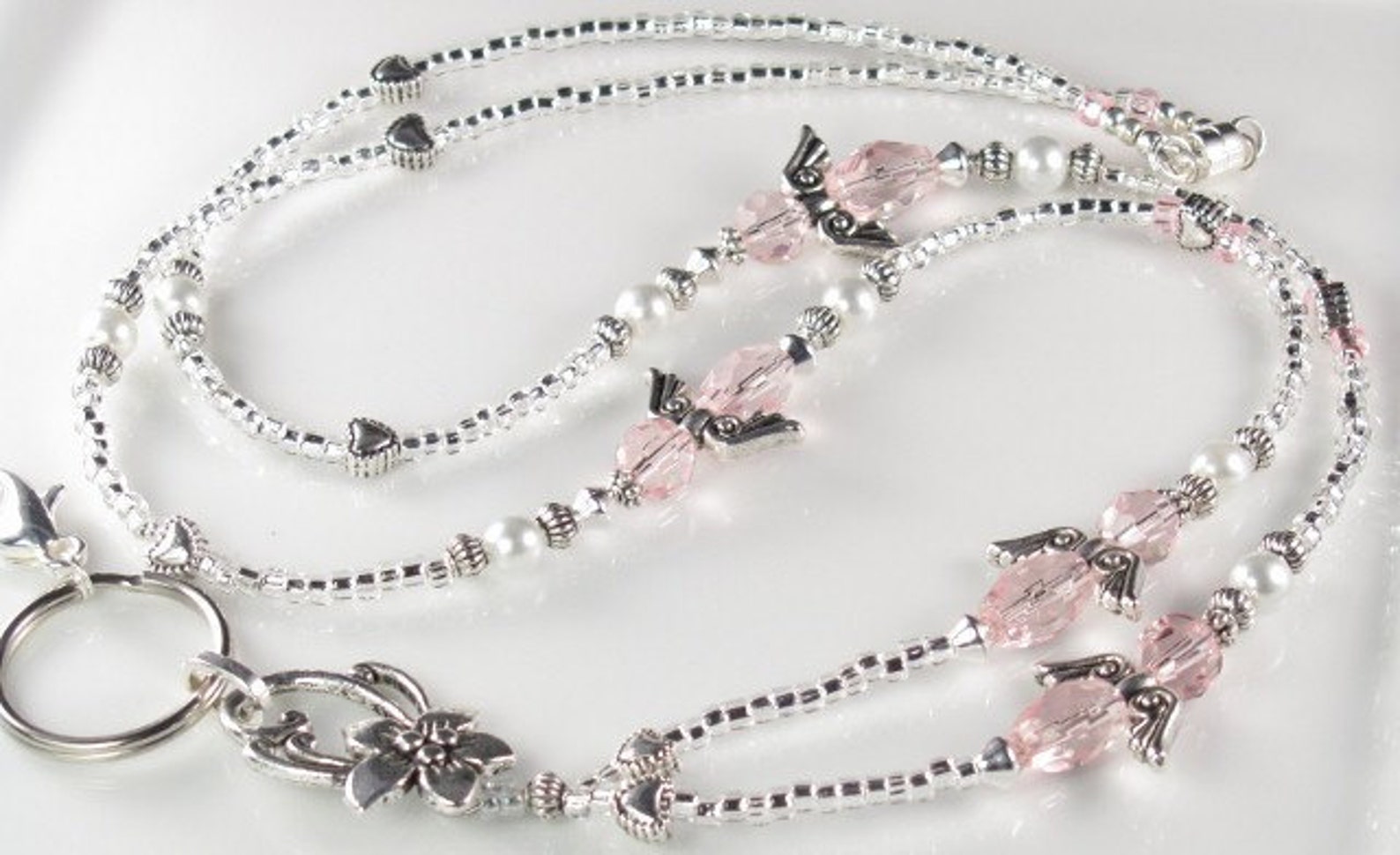 Angel Beaded Lanyard SWEET ANGEL Id Badge Holder Pink Glass | Etsy
