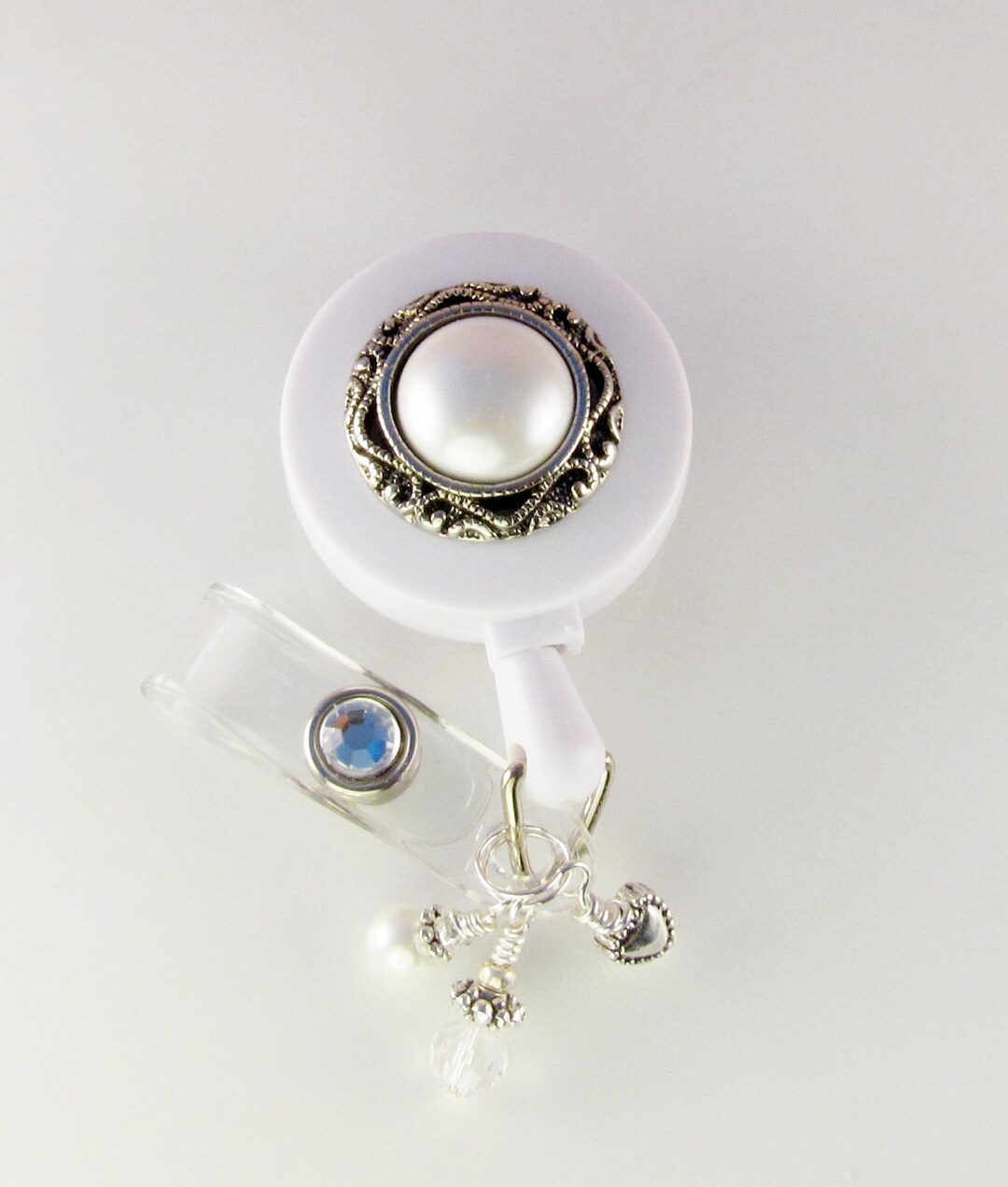 ID Badge Reel ANTIQUE PEARL Id Card Holder Retractable Lanyard - Etsy