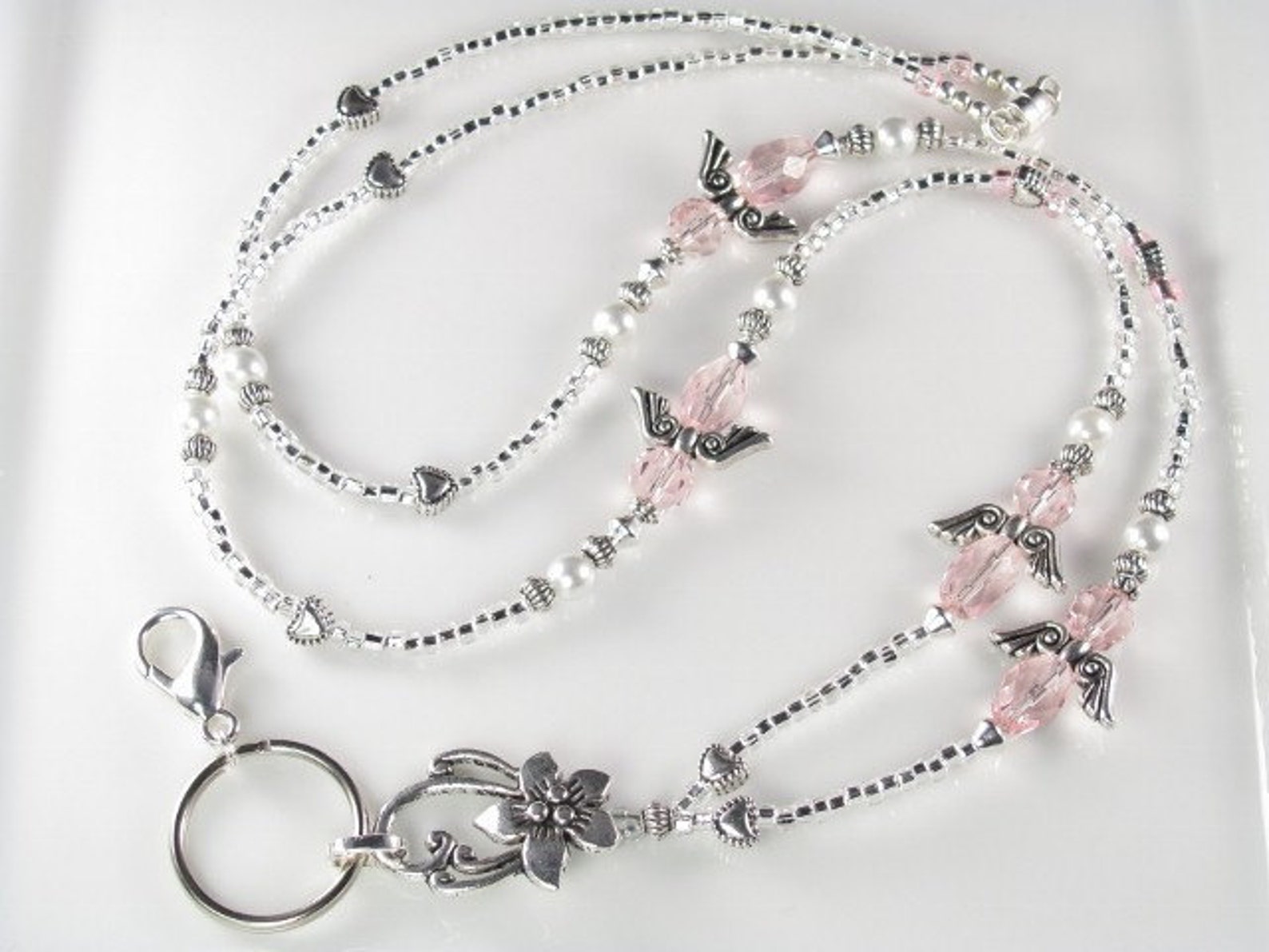 Angel Beaded Lanyard SWEET ANGEL Id Badge Holder Pink Glass | Etsy