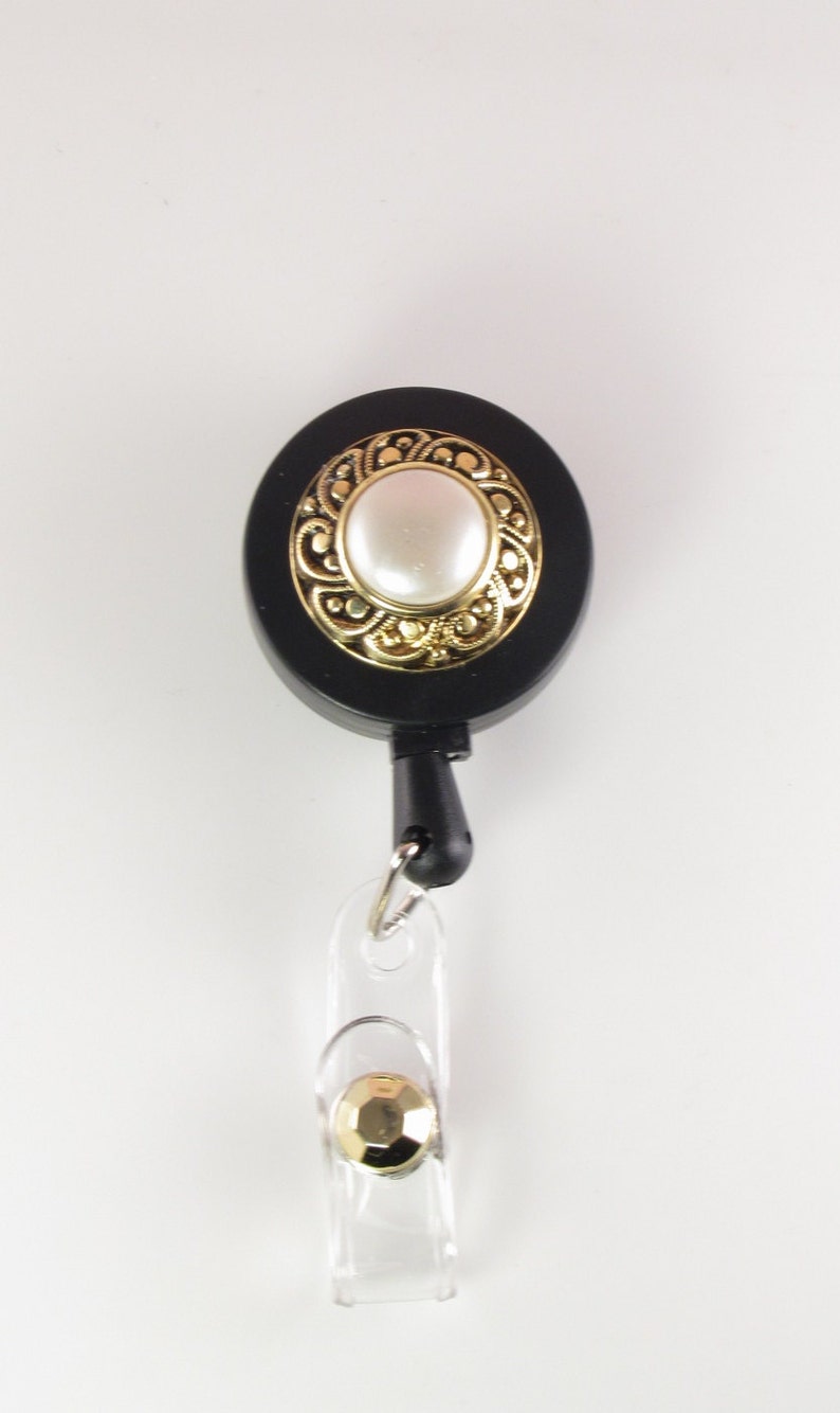 Victorian ID Badge Reel Black & Gold Id Card Holder - Etsy