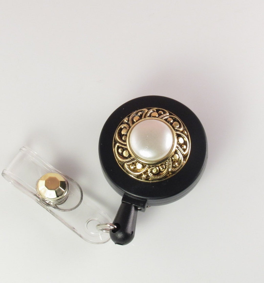 Victorian ID Badge Reel Black & Gold Id Card Holder - Etsy