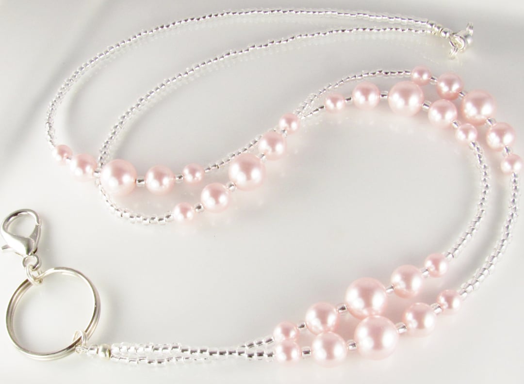 Pink Pearls Beaded Lanyard SIMPLICITY Lanyard ID Badge Holder Gifts for ...