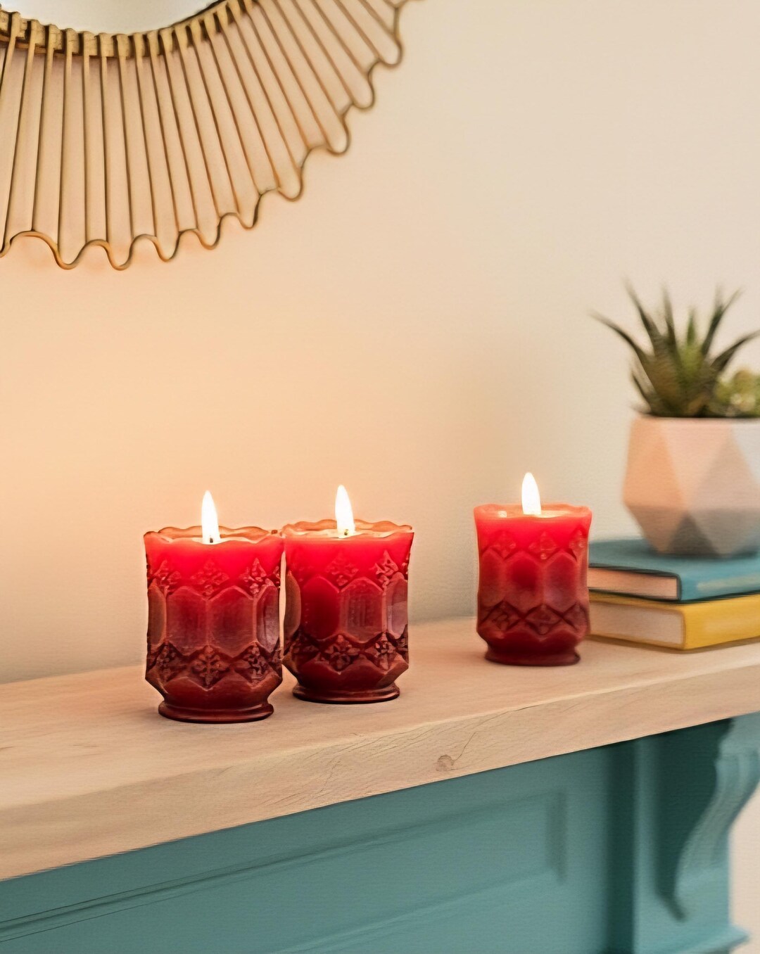 Vintage Ruby Red Wax Votive Candles | Diamond Quilt, Hollywood Regency ...