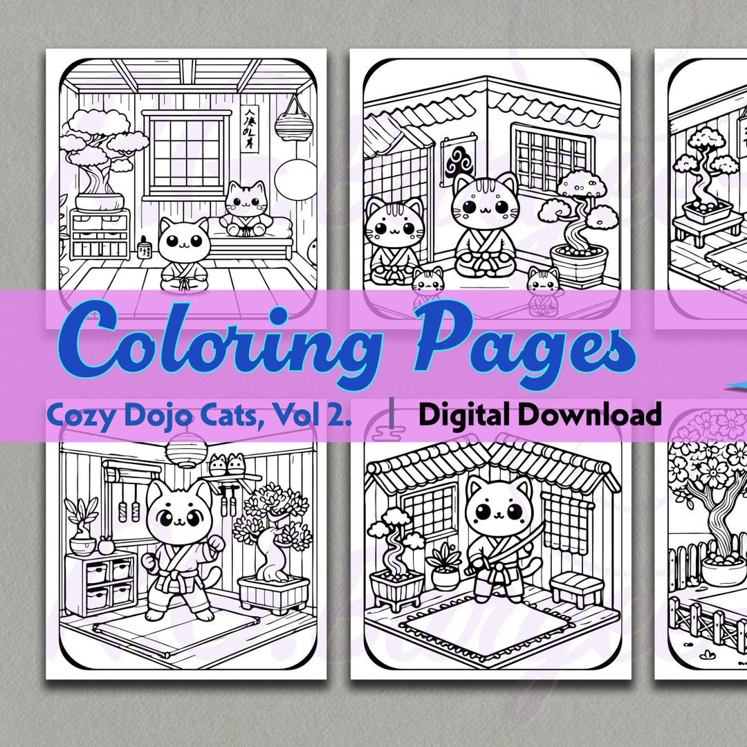 6 Coloring Pages - Cozy Dojo Vol. 2 - Coloring Pages for Relaxation ...
