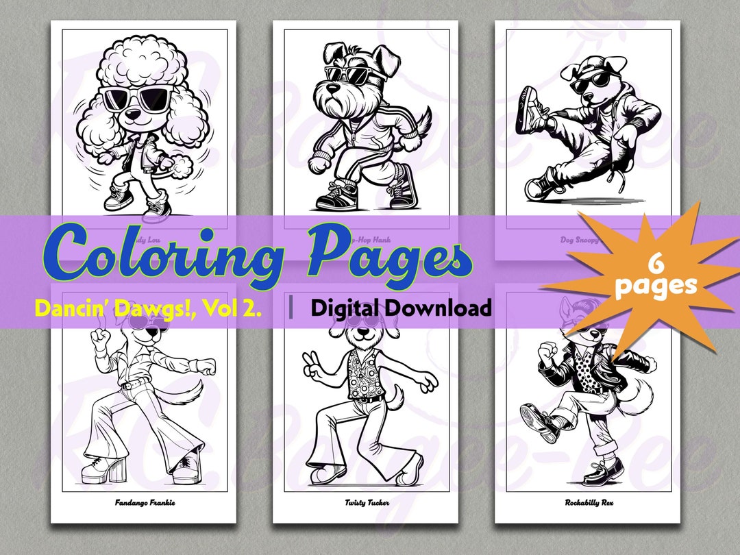 Dancing Dogs Coloring Pages: Fun Art for All Ages (digital Download) - Etsy