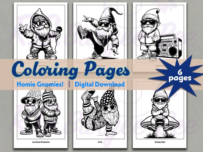 Hip Hop Gnome Coloring Pages: Fun Art for All Ages (digital Download ...