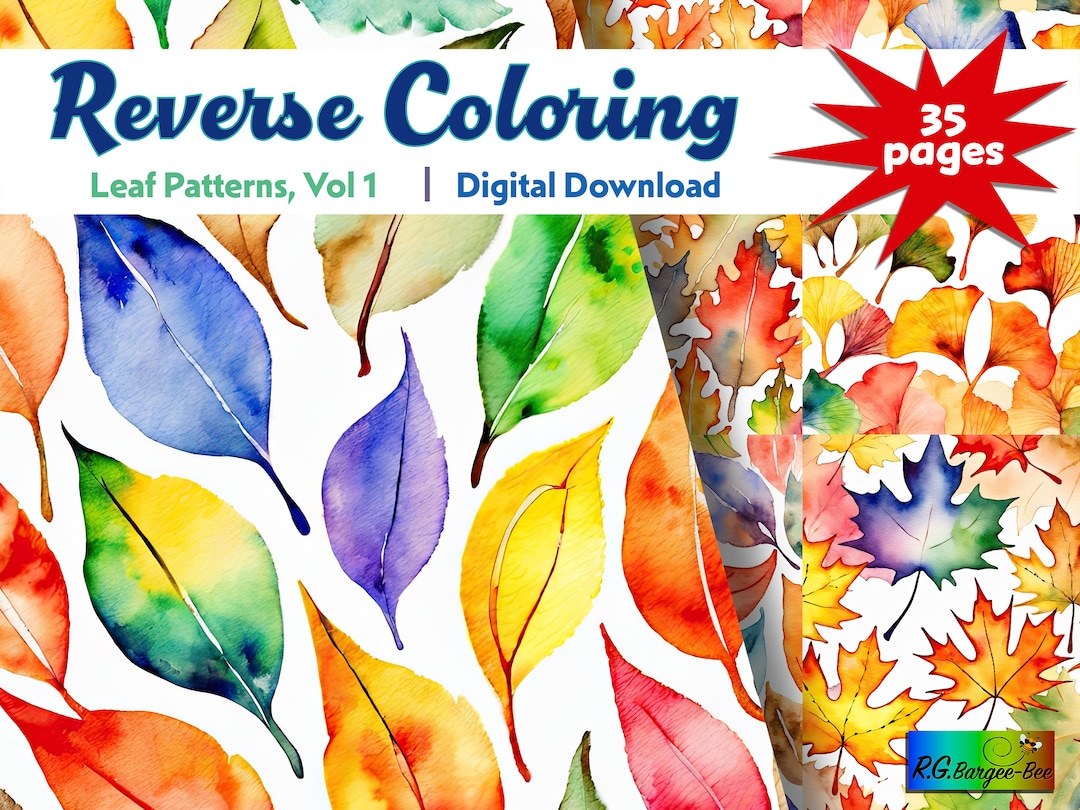35 Reverse Coloring Pages - 'leaf Patterns Vol 1' - You Draw the Lines ...