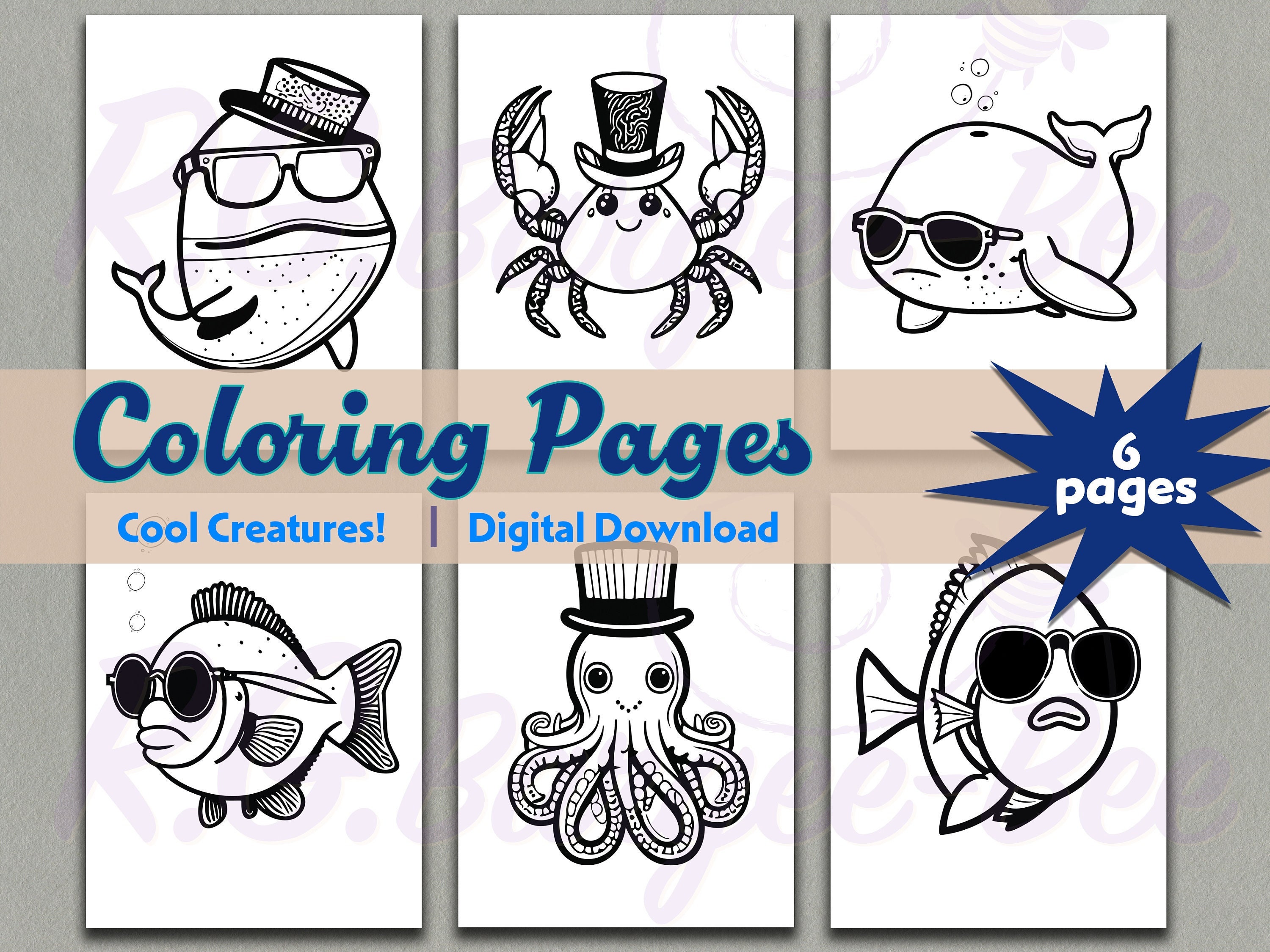 Ocean Creatures Coloring Pages: Fun Sea Life Designs (digital Download ...