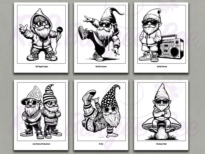 Hip Hop Gnome Coloring Pages: Fun Art for All Ages (digital Download ...