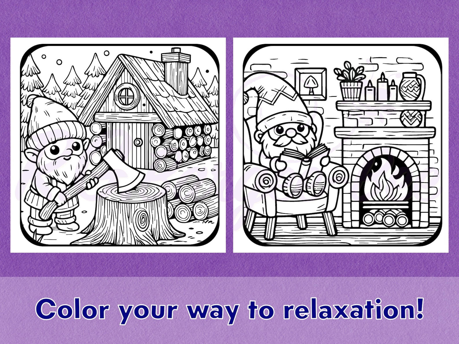 6 Coloring Pages - Cozy Gnomes - Coloring Pages for Relaxation, Perfect ...